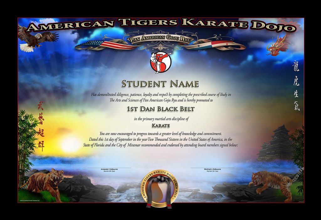 American Tigers Karate Dojo - Black Belt Certificate - Martial Arts ...