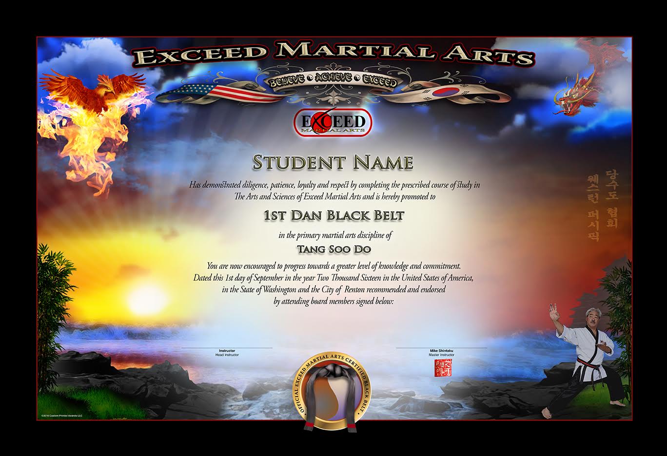 Exceed MA - Black Belt Certificate - Martial Arts Certificates